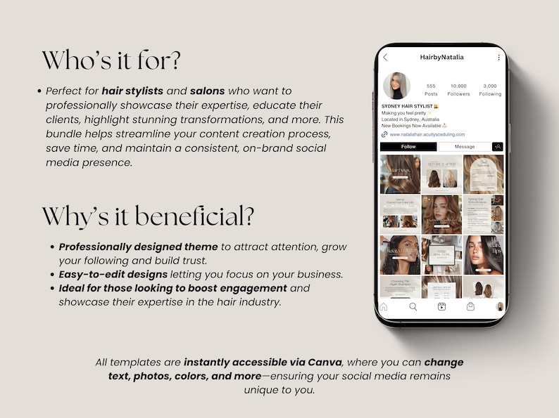 Hair Stylist Instagram Post Templates, Salon Social Media (canva) - Etsy