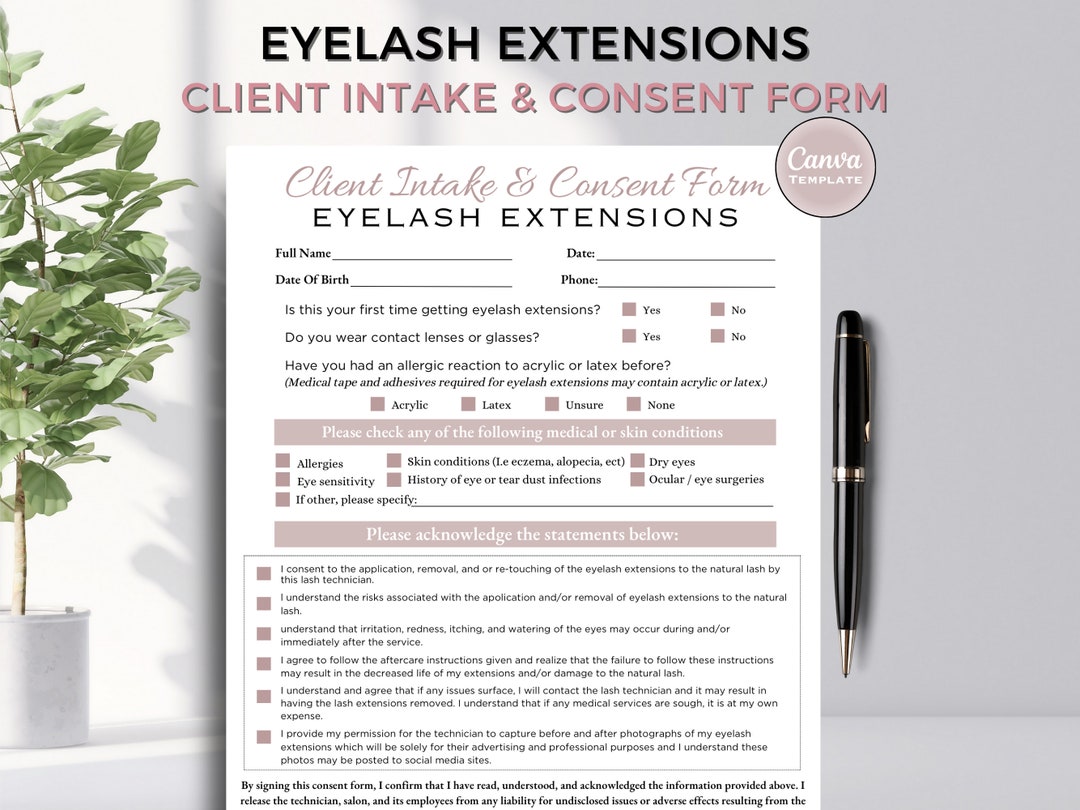 Editable Lash Extensions Consent Form, Lash Tech Consultation, Simple ...