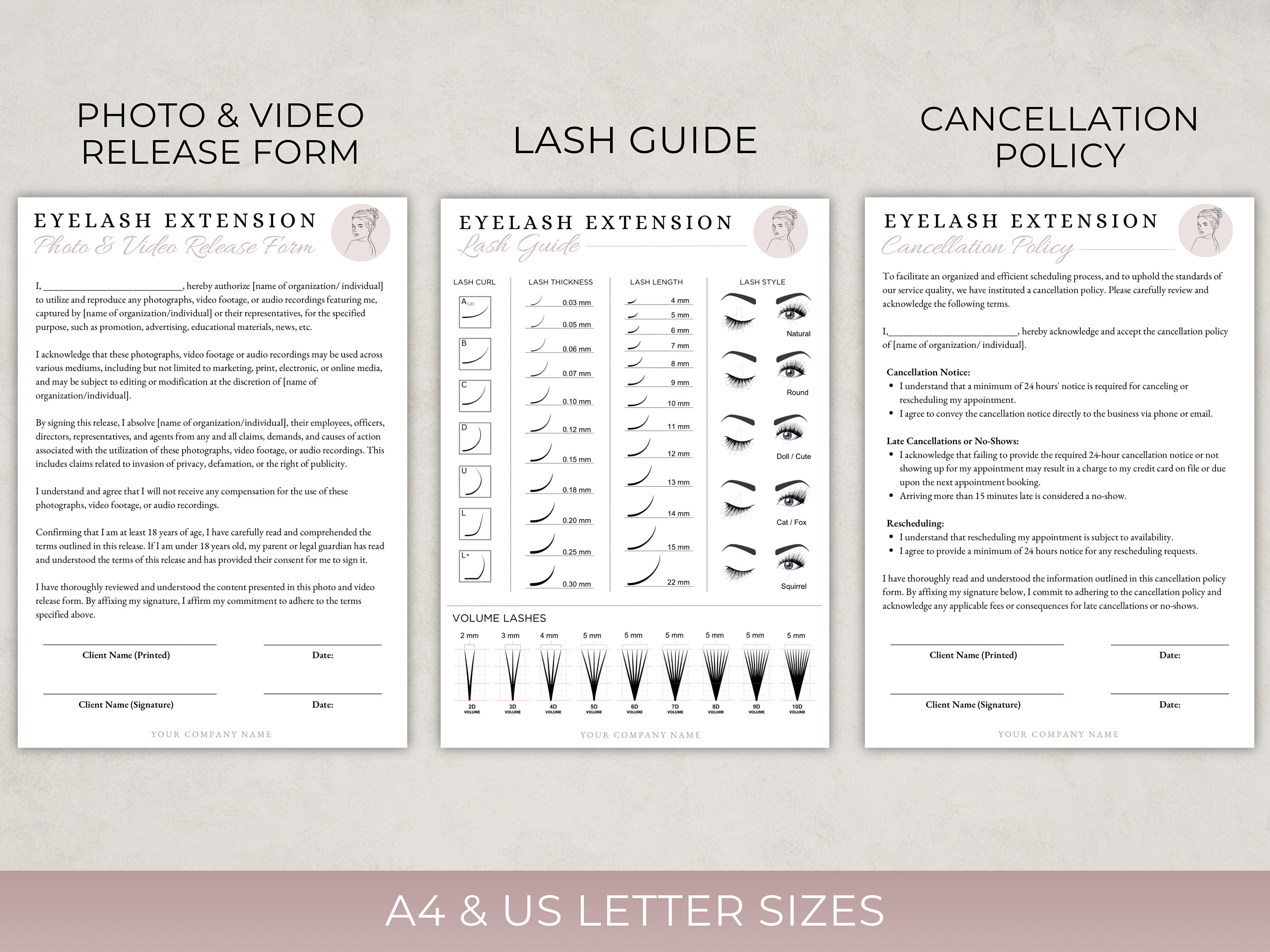 Eyelash Extension Form Bundle, Editable Lash Consent Forms, Lash Tech Consultation, Esthetician ...