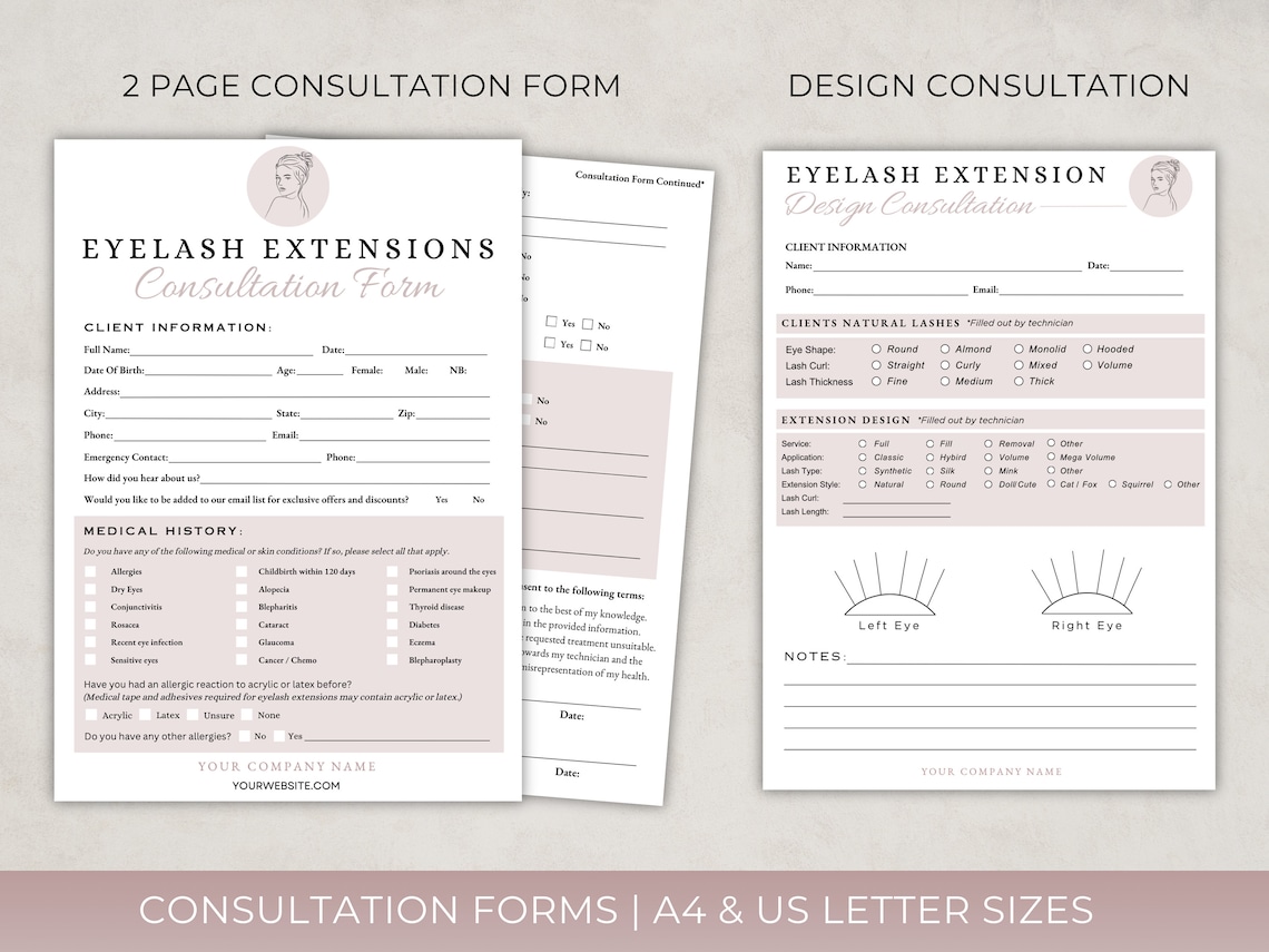 Eyelash Extension Form Bundle, Editable Lash Consent Forms, Lash Tech ...