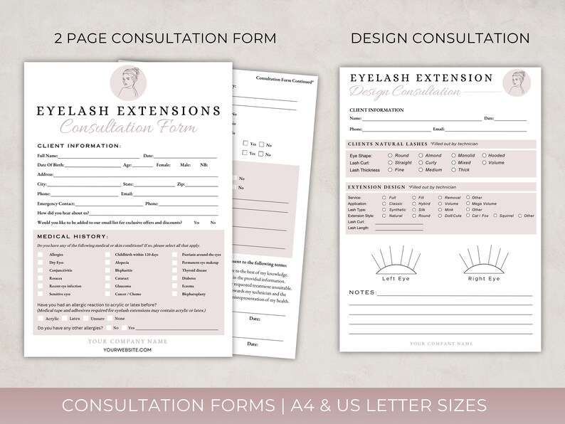 Editable Eyelash Extension Forms Bundle, Lash Tech Consultation ...