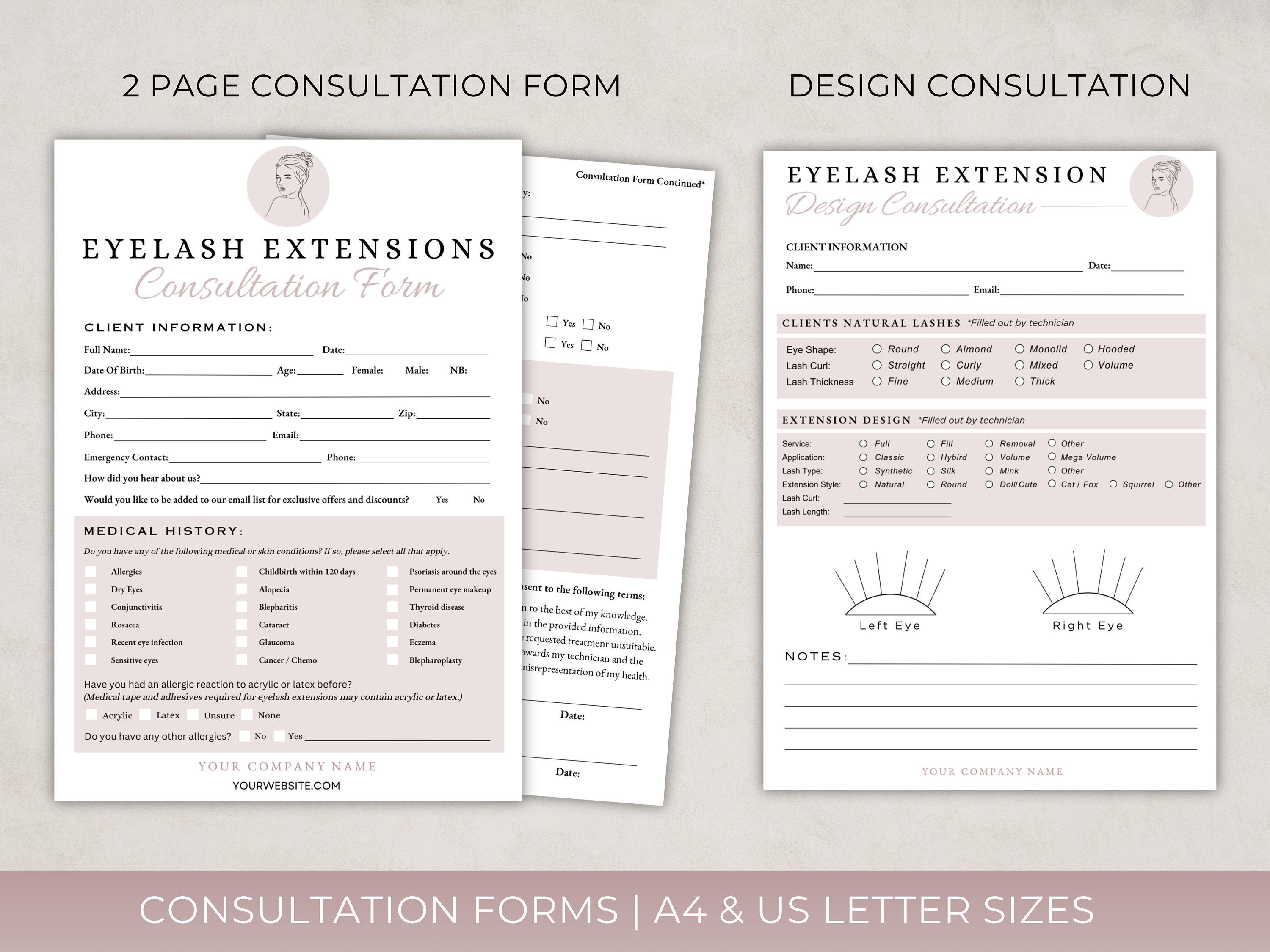 Eyelash Extension Form Bundle, Editable Lash Consent Forms, Lash Tech ...