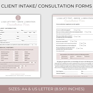 Editable Lash Lift and Brow Lamination Forms, Printable Esthetician Forms, Lash Intake and ...
