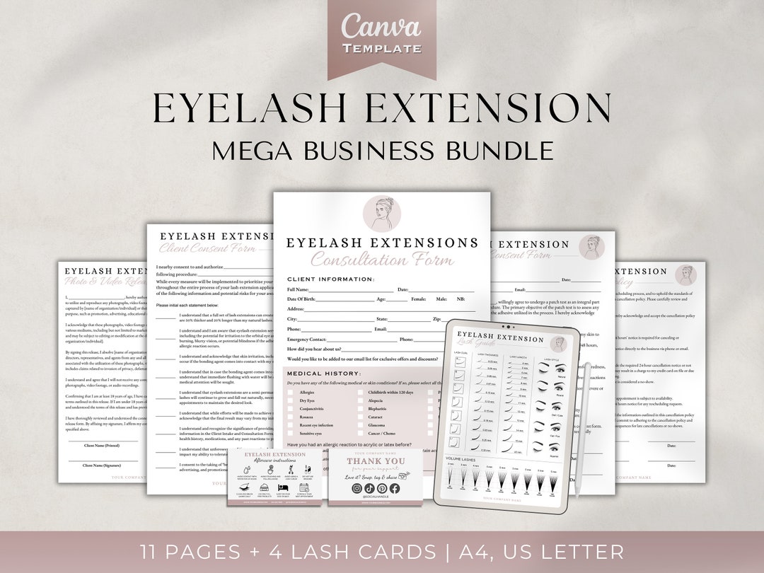 Eyelash Extension Form Bundle, Editable Lash Consent Forms, Lash Tech ...