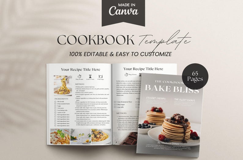 65-page Cookbook Template | Recipe Book, Editable in Canva (digital ...