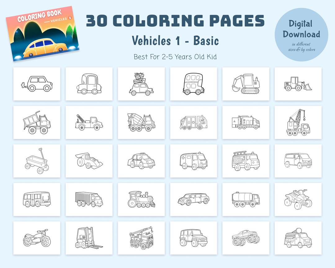 30 Basic Vehicle Theme Coloring Pages - Fun and Engaging Digital ...