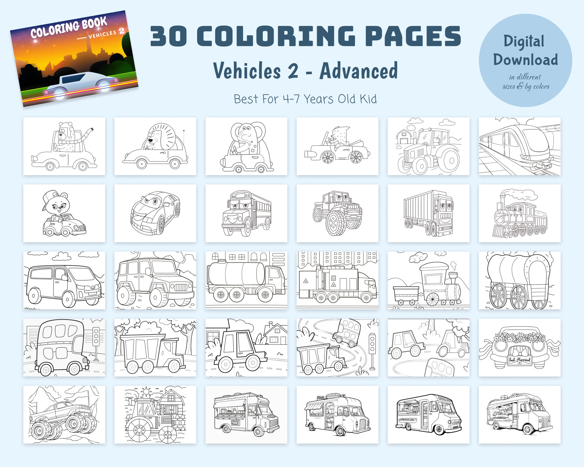 30 Advanced Vehicle Theme Coloring Pages - Fun and Engaging Digital ...