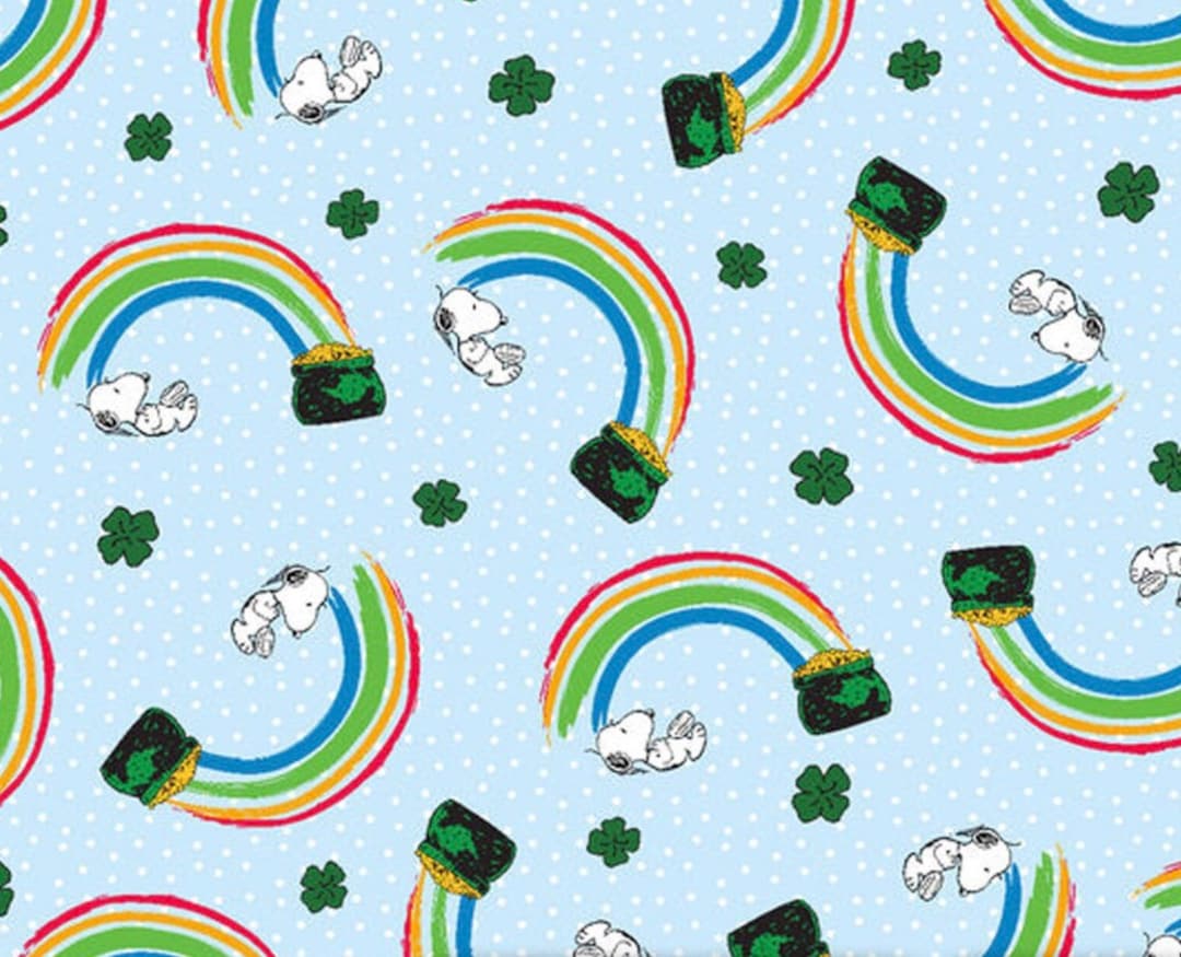 Saint Patrick Clover Peanuts Snoopy Pot of Gold 100% Cotton Fabric by ...