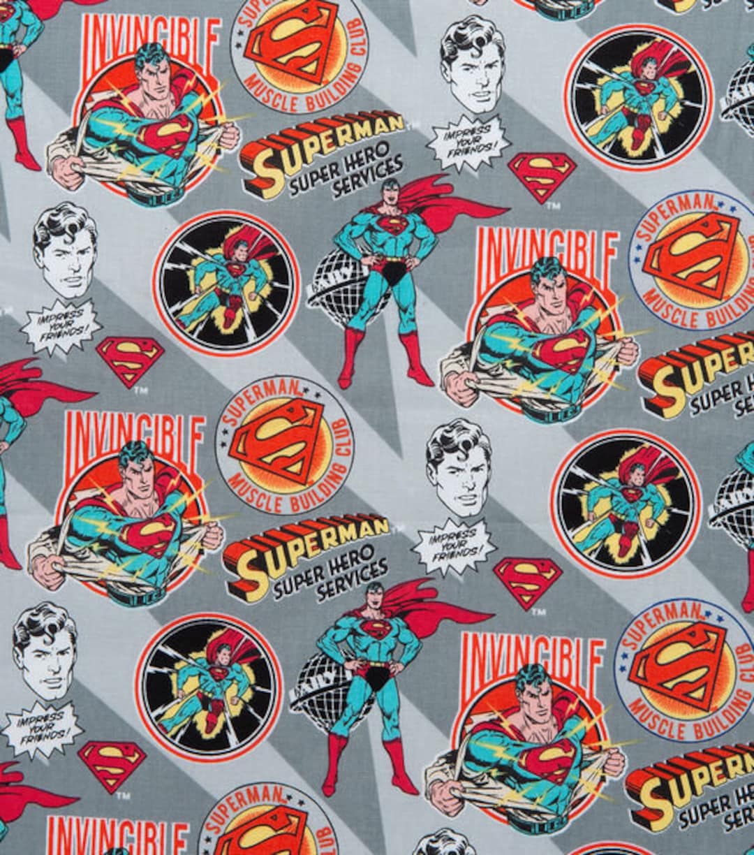Superman Muscle Building Fabric - 100% Cotton - Superhero DC Comics by ...
