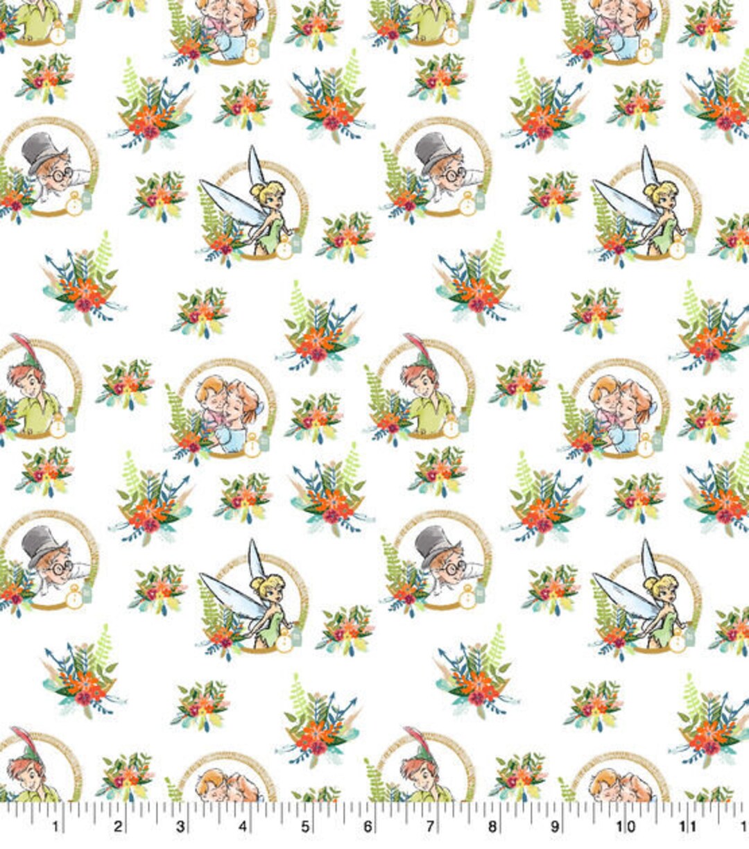 Peter Pan & Tinkerbell Floral Wreath Badges Classic Disney Movie - 100% ...