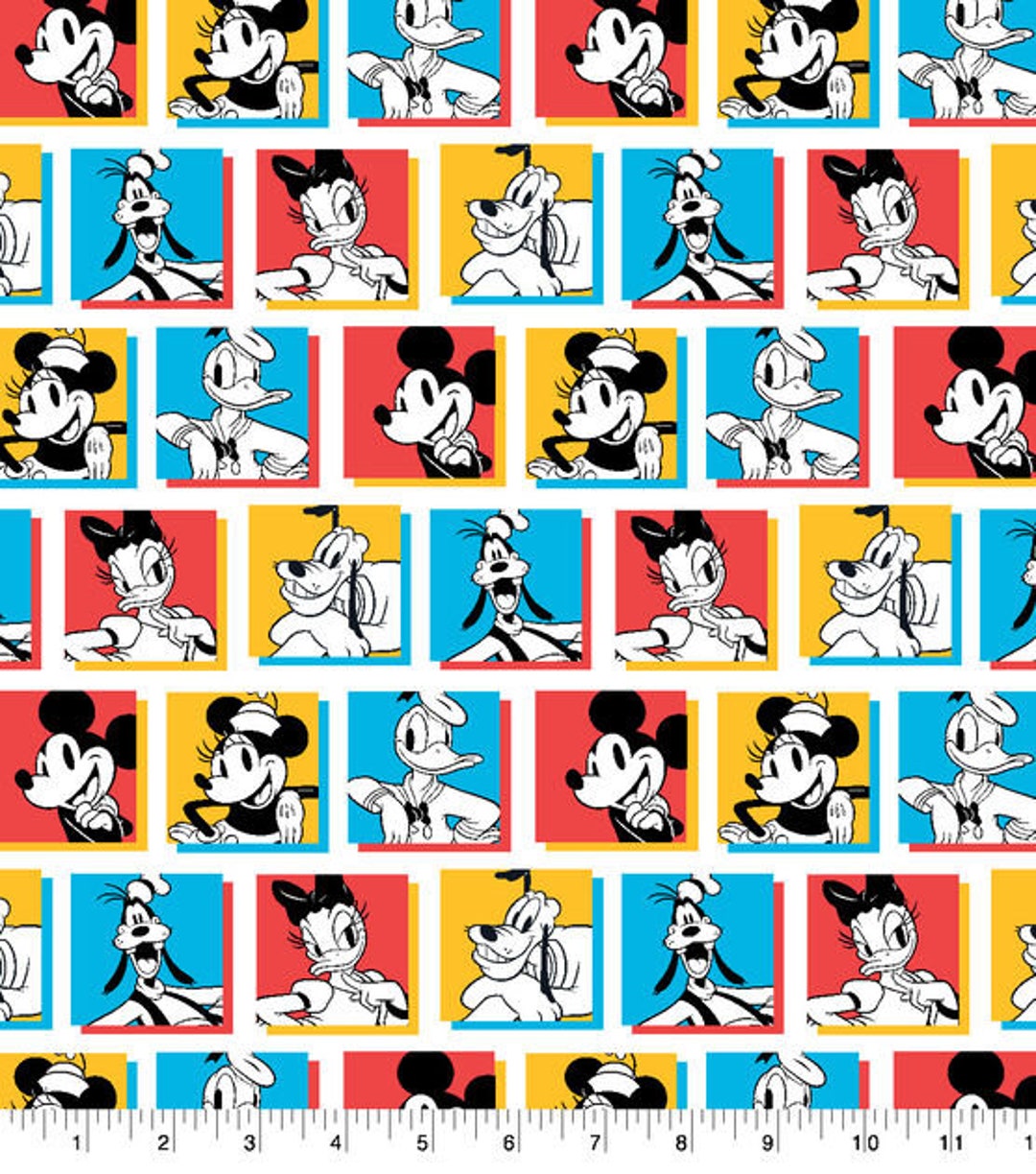 Disney Mickey Mouse S6 BW Block Fabric by the Half Yard, 100% Cotton ...