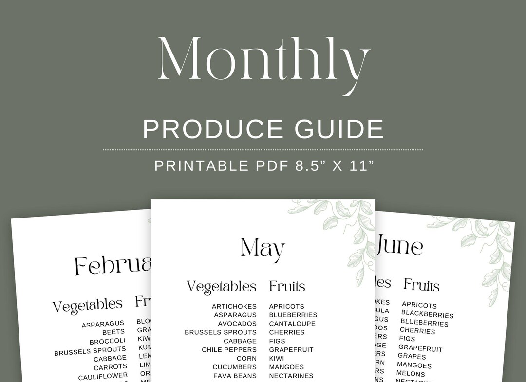Printable Elegant Monthly Produce Guide Instant Download PDF, Digital ...