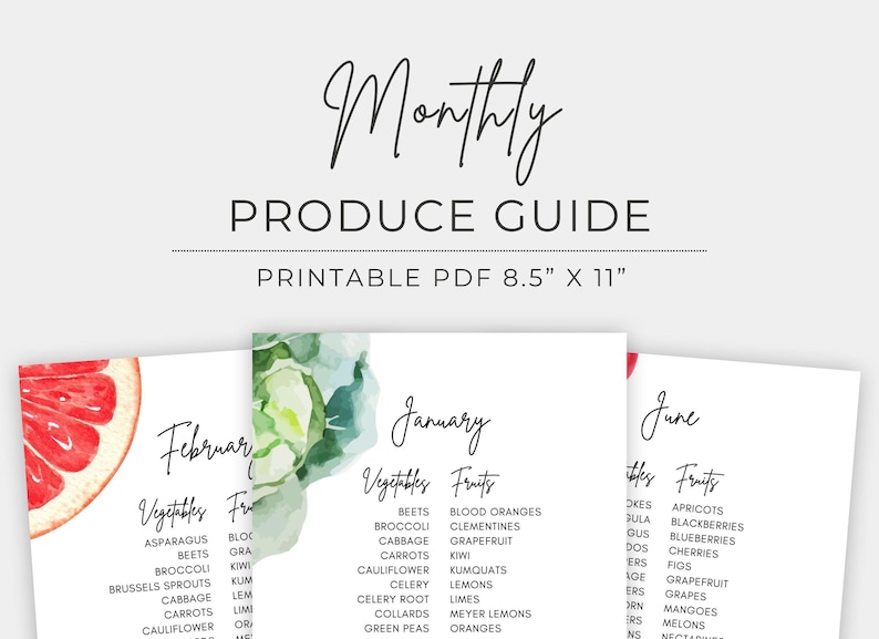 Printable Monthly Produce Guide - Instant Download PDF, Digital ...