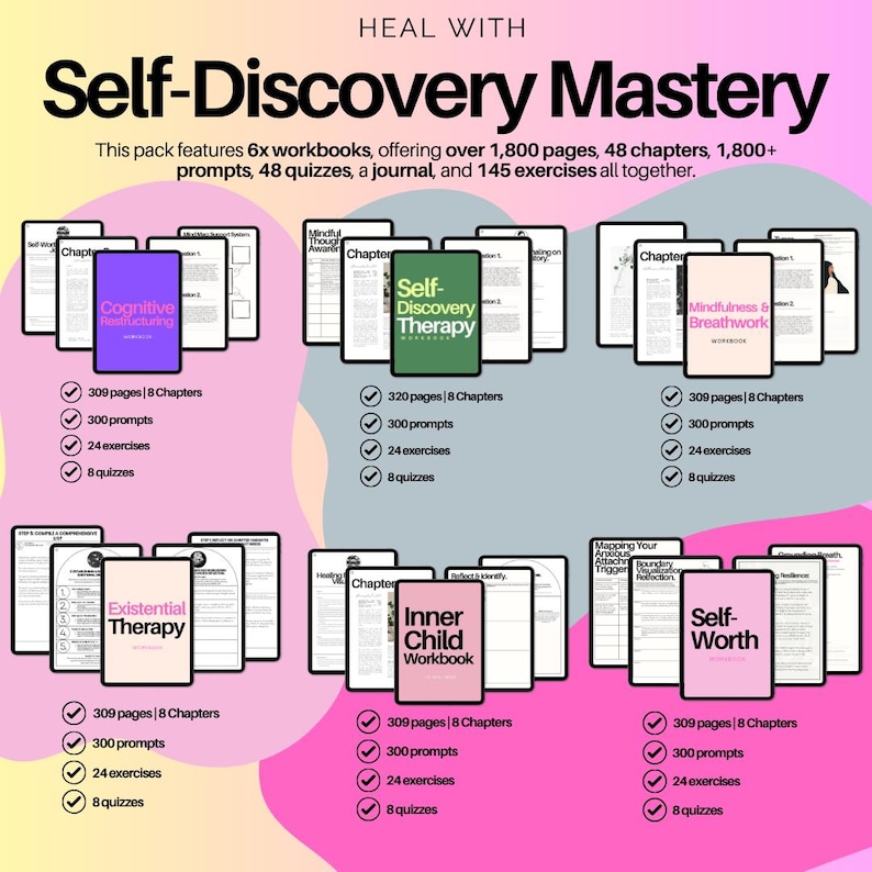Self-discovery Therapy Workbook Bundle: Digital Worksheets & Journal ...
