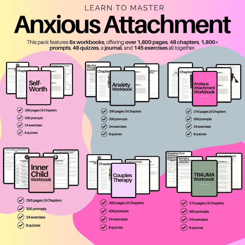 Anxious Attachment Therapy Workbook Bundle: Attachment Styles ...