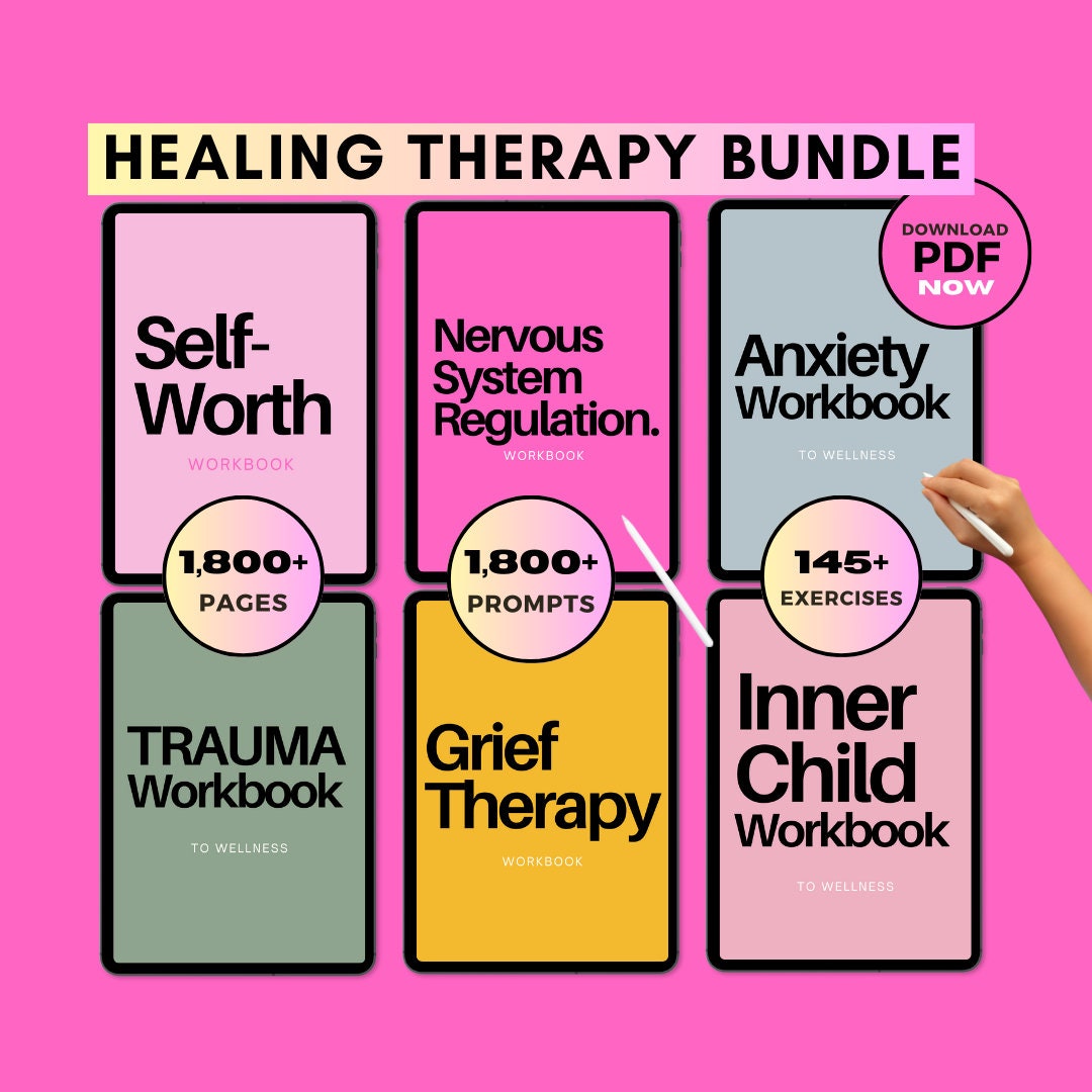 Therapy Workbook Bundle: Anxiety, Grief, Trauma, Self-worth (digital ...