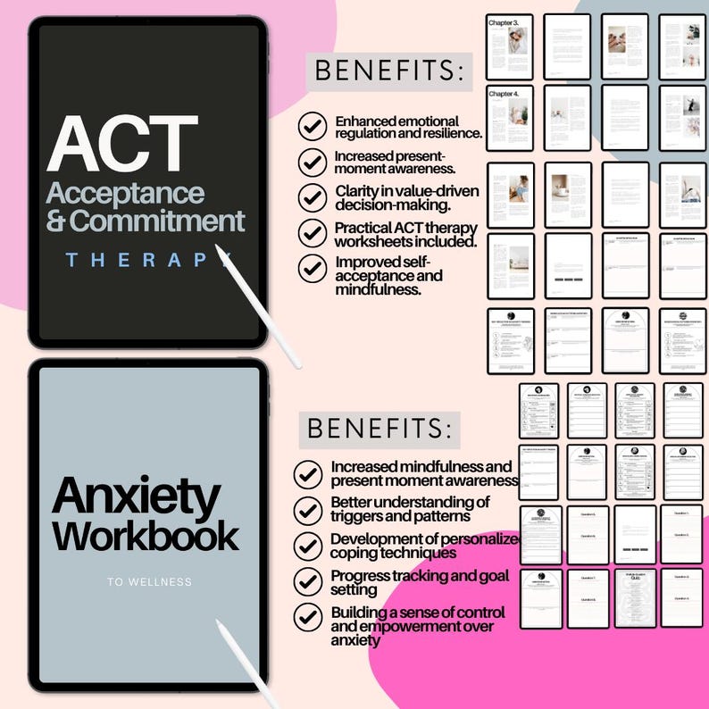 Acceptance & Commitment Therapy Workbook Bundle: ACT Worksheets and ...