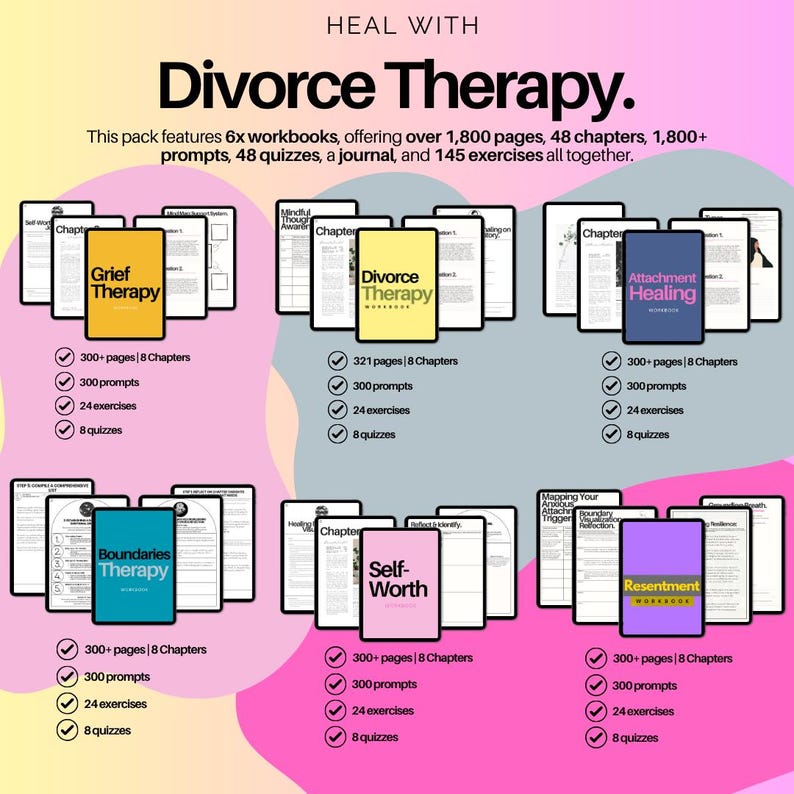 Divorce Therapy Workbook Bundle: Coping, Boundaries & Grief Worksheets ...