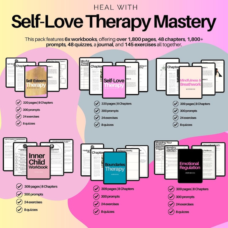 Self-love Therapy Workbook Bundle: Journal + Worksheets & Affirmations ...