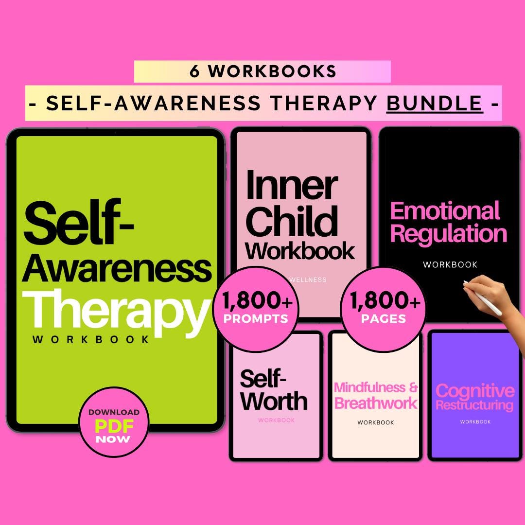Self-awareness Therapy Workbook Bundle: Journals, Assessments ...