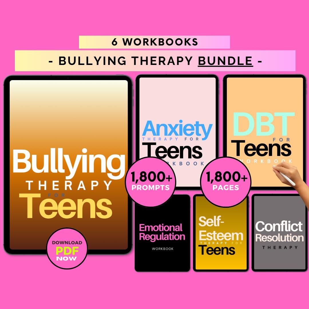 Bullying Therapy Workbook & Worksheet Bundle for Teens: Counseling ...