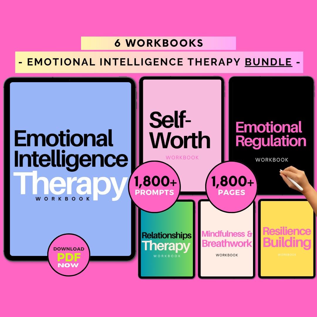 Emotional Intelligence Therapy Workbook Bundle: Awareness Worksheets ...