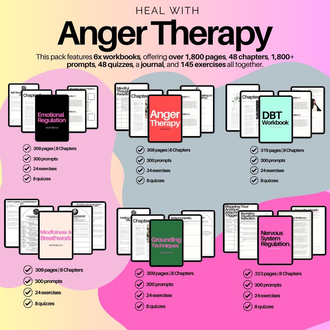 Anger Therapy Workbook Bundle, Anger Management Workbook & Worksheets ...