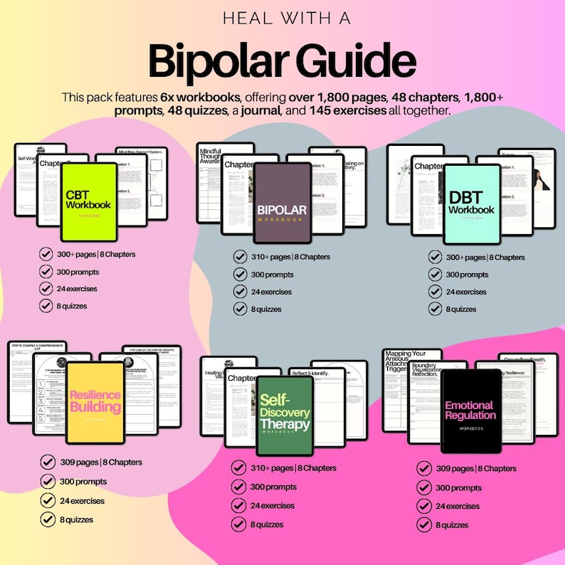 Bipolar Therapy Workbook Bundle: Worksheets & Mood Tracker Journal ...