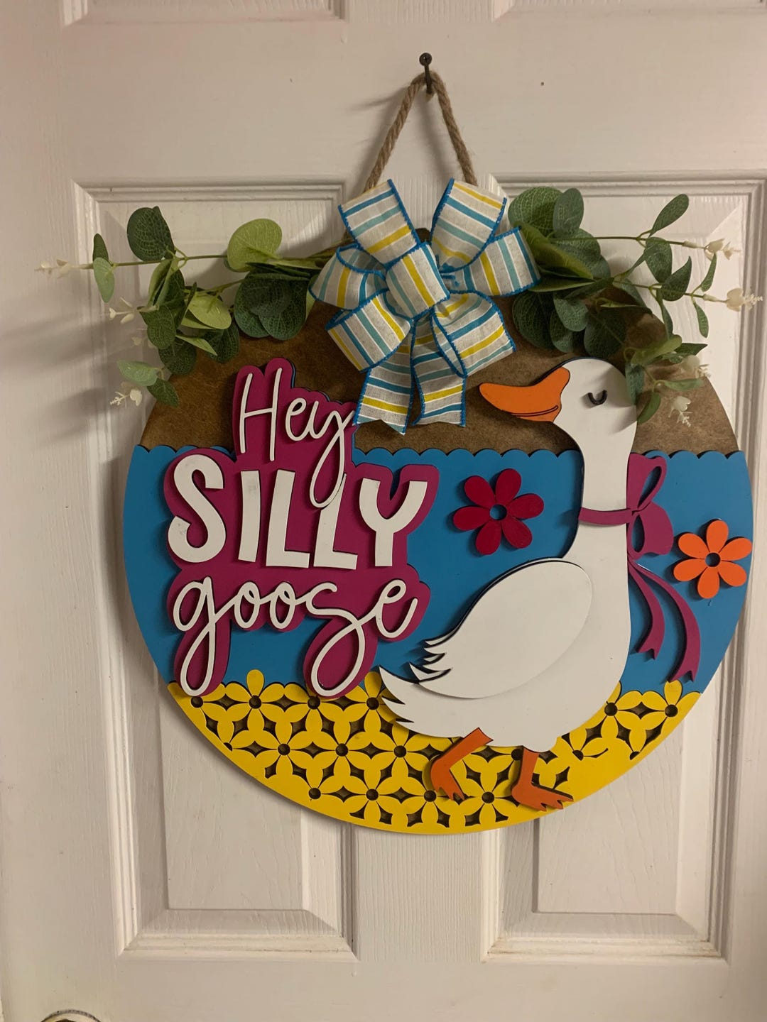 Hey Silly Goose Door Hanger | Summer Front Door Sign | 18” Round Wood ...