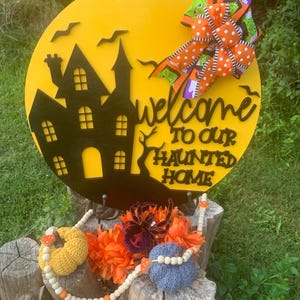 Spooky Halloween Door Hanger, Welcome to Our Haunted Home Front Door ...
