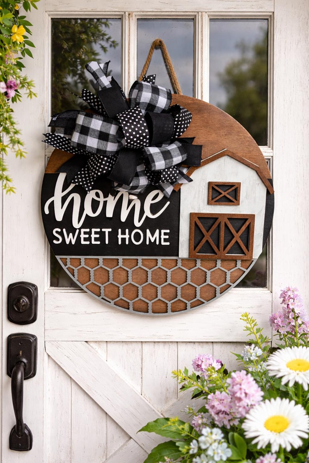 Farmhouse Door Hanger, Home Sweet Home Wooden Sign, Rustic Front Door ...