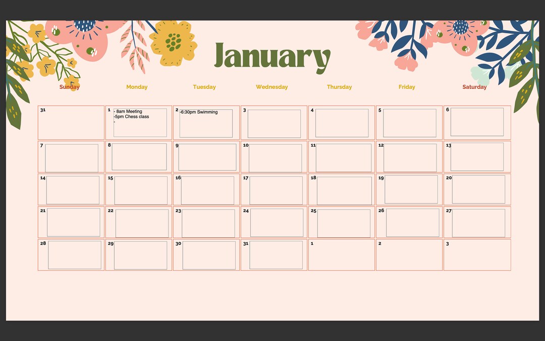 Editable 2024 Monthly Calendar, Fill in Calendar, Schedule & Activity ...