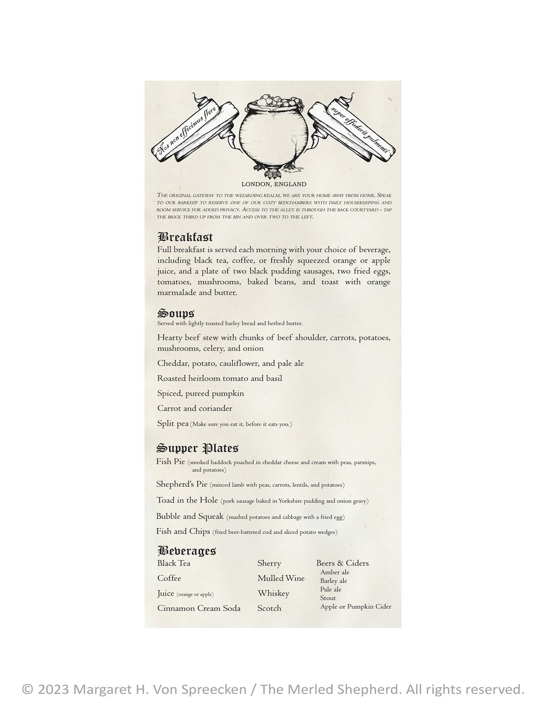 The Cauldron, Menus From Magical Establishments - Etsy
