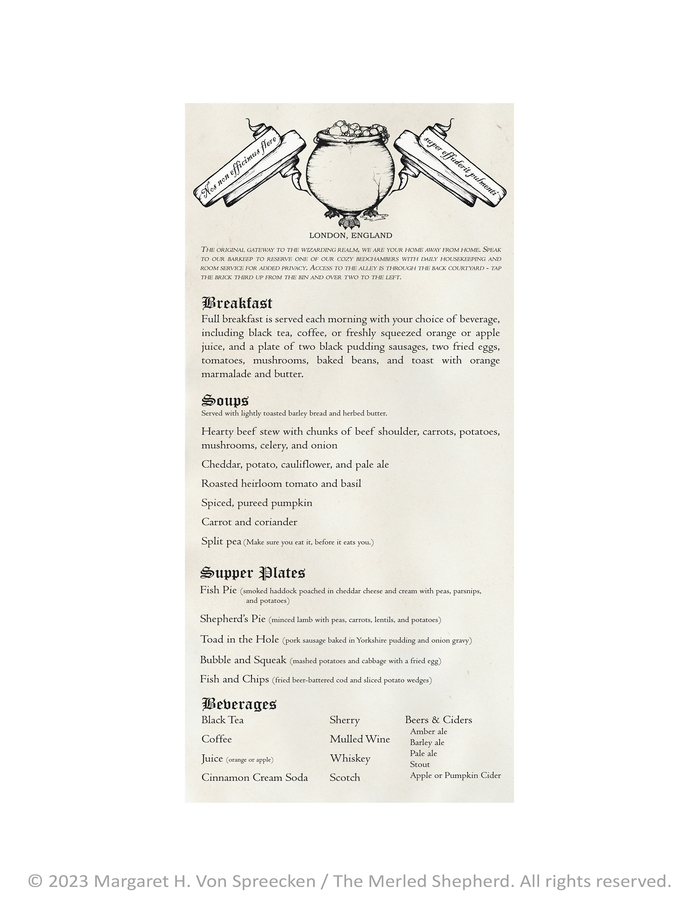 The Cauldron, Menus From Magical Establishments - Etsy