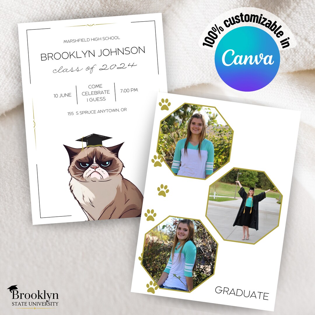 Grumpy Cat Graduation Announcement 2024 grad Party Invite Template ...