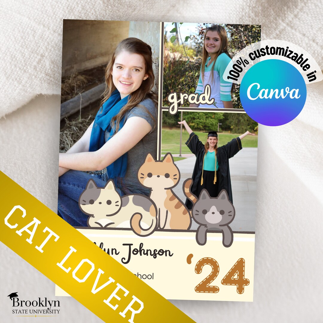 Happy Cat Graduation Announcement 2024 Cat Senior Announcement Kitten ...