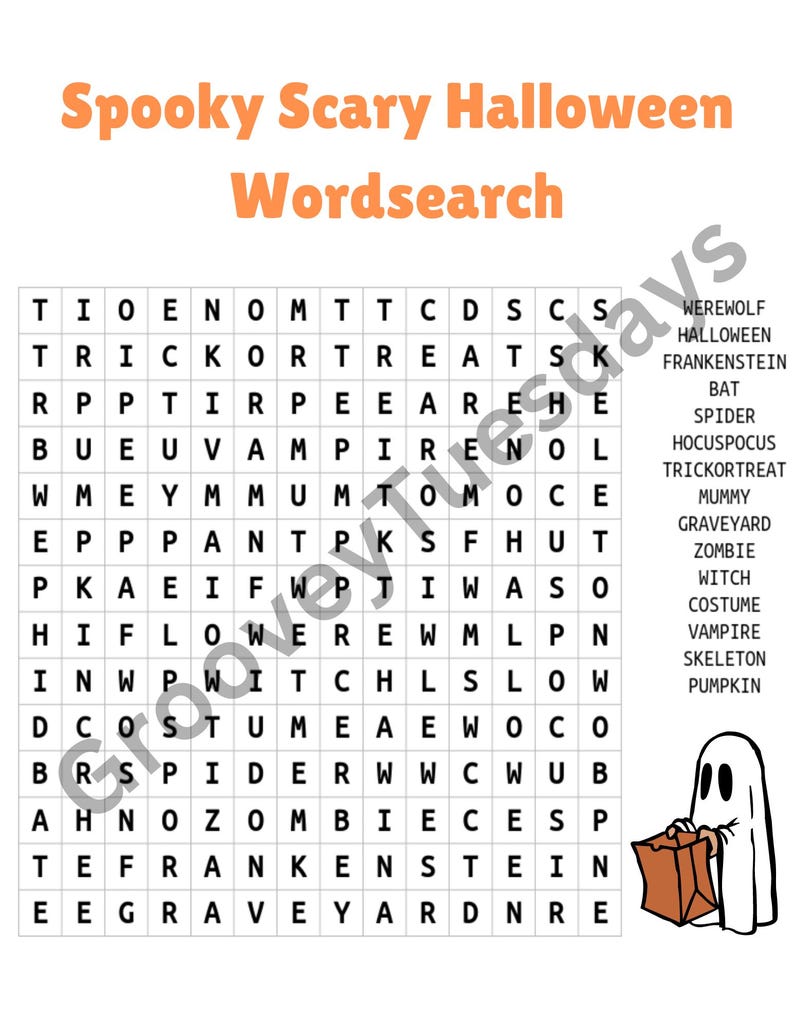 Spooky Scary Halloween Word Search - Etsy