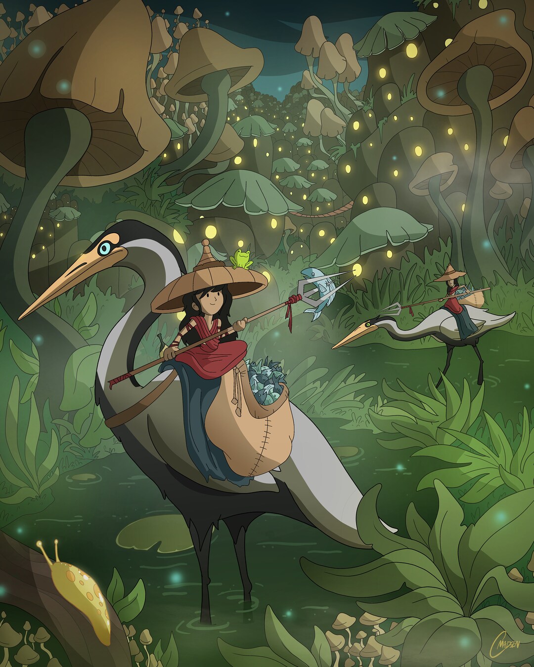 The Heron Swamp | Hand-drawn Illustration | Digital Art Print | Wall ...