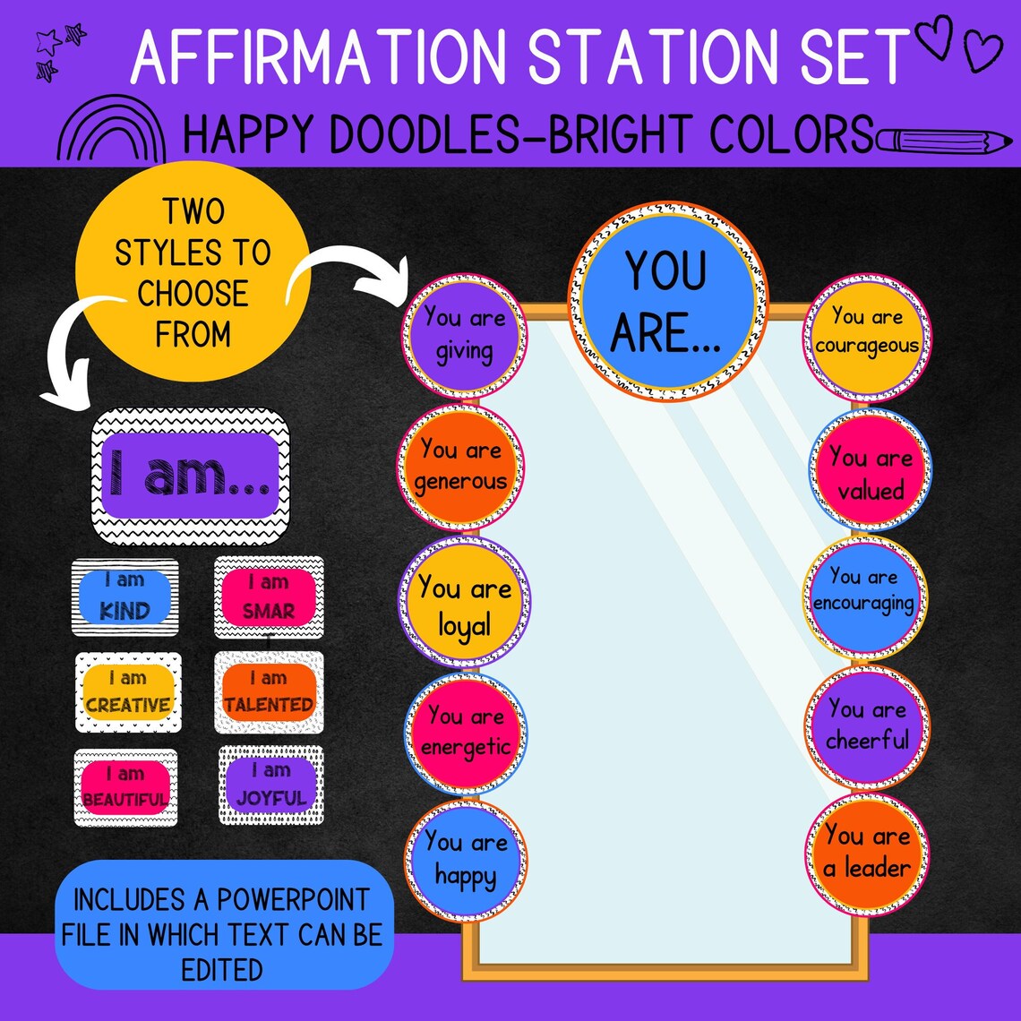 Classroom Affirmation Station Set: Happy Doodles, Bright Colors ...