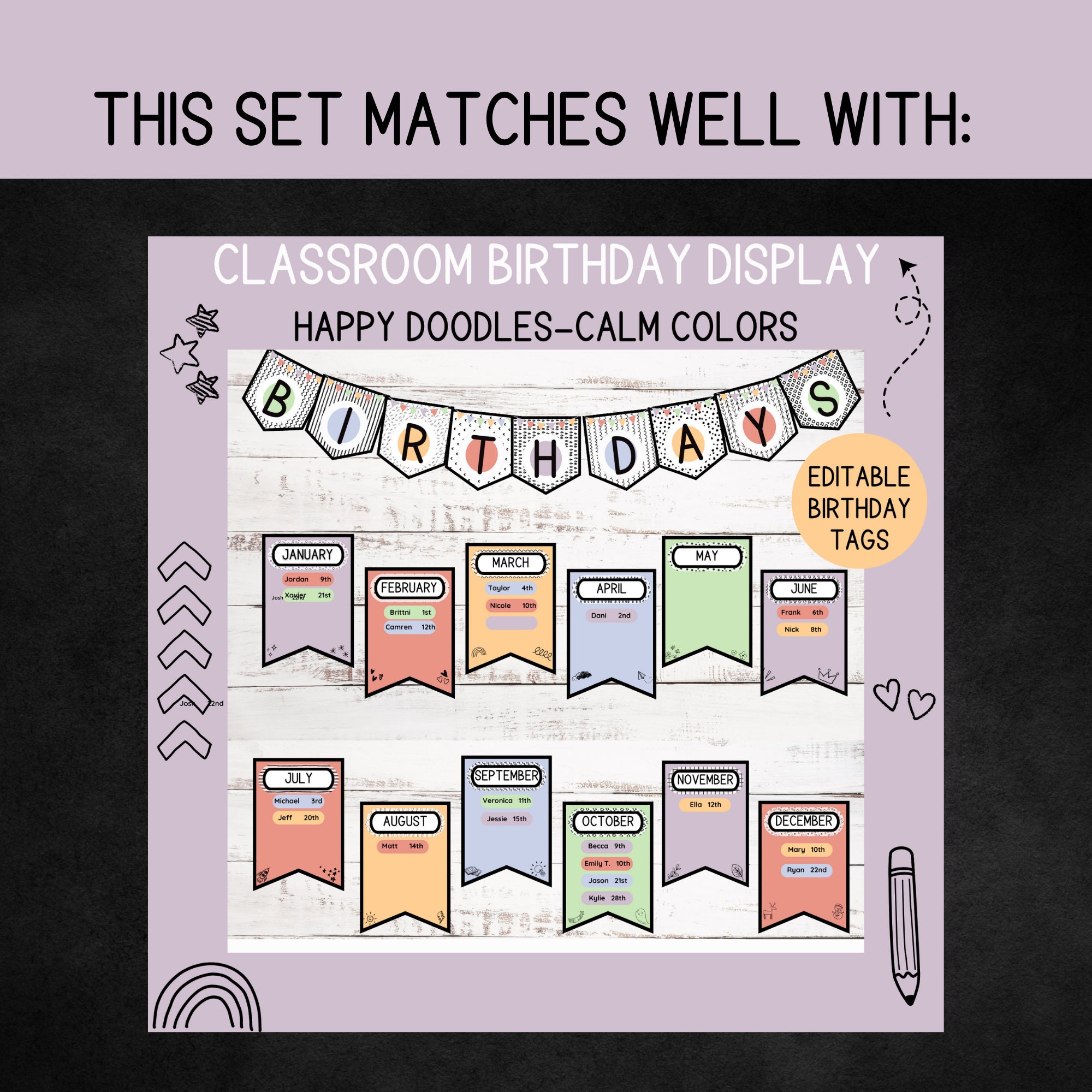 Alphabet Display Set for Classroom Happy Doodles-calm Colors Alphabet ...