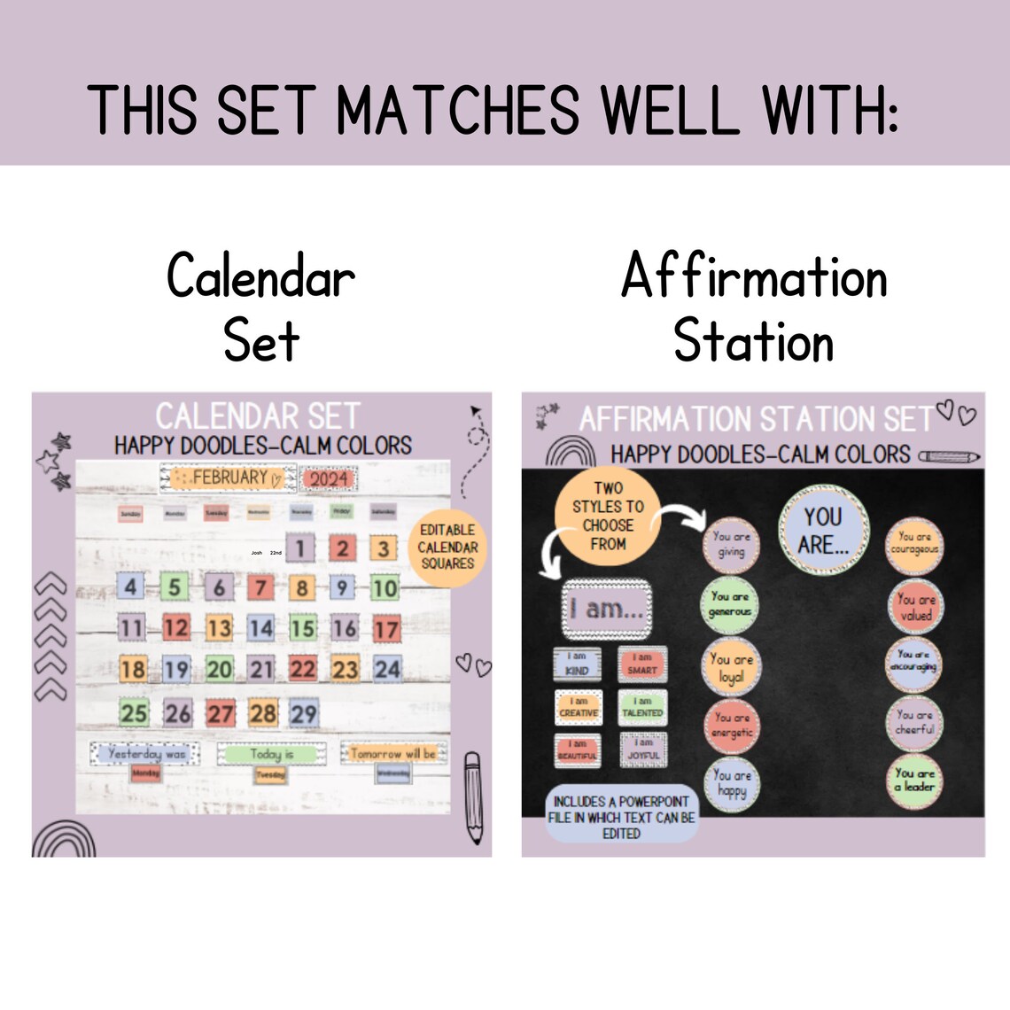 Classroom Decor Basics Happy Doodles Calm Colors Bulletin Board ...