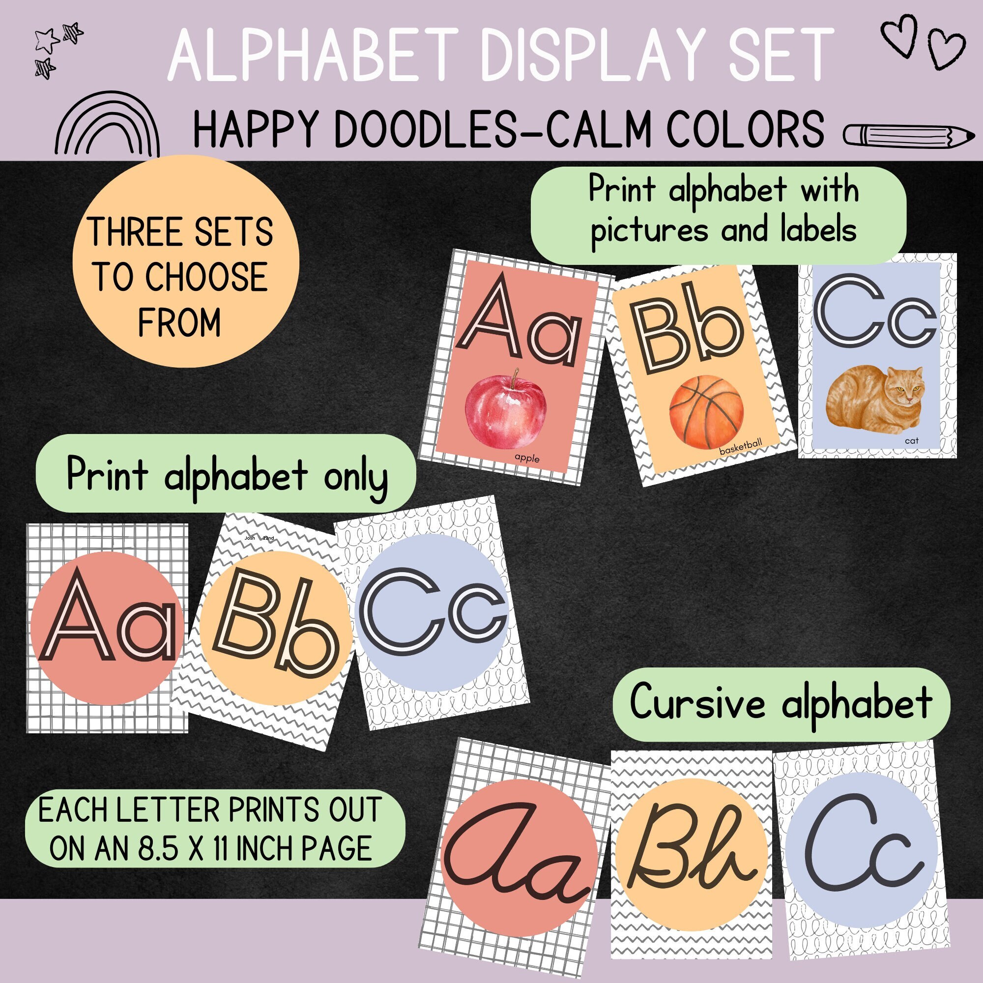 Alphabet Display Set for Classroom Happy Doodles-calm Colors Alphabet ...