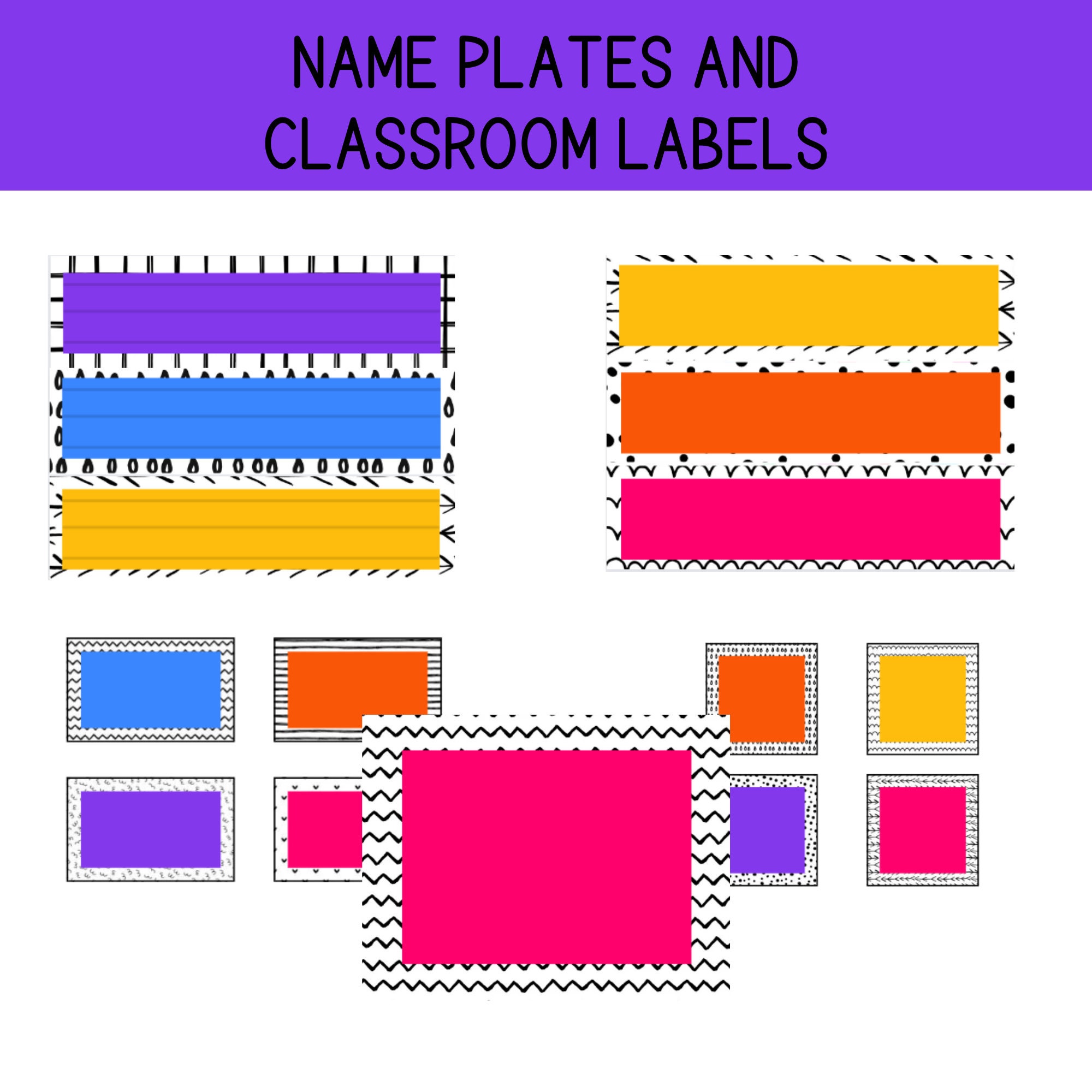 Basic Classroom Decor Set Happy Doodles Bright Colors Welcome Banner ...