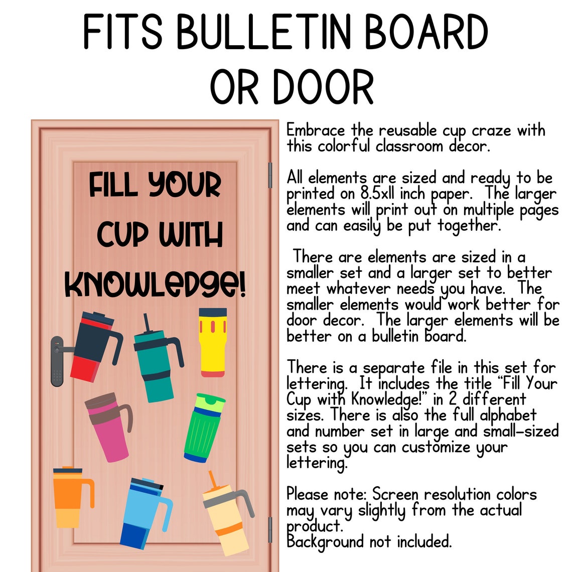 Classroom Bulletin Board: Fill Your Cup With Knowledge (digital ...