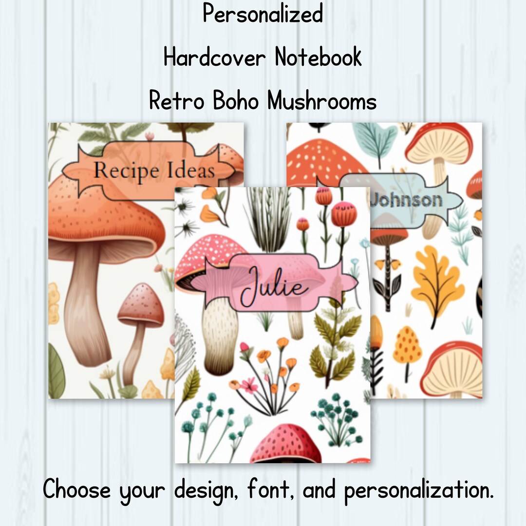 Personalized Mushroom Journal: Retro Boho Hardcover Lined Notebook - Etsy