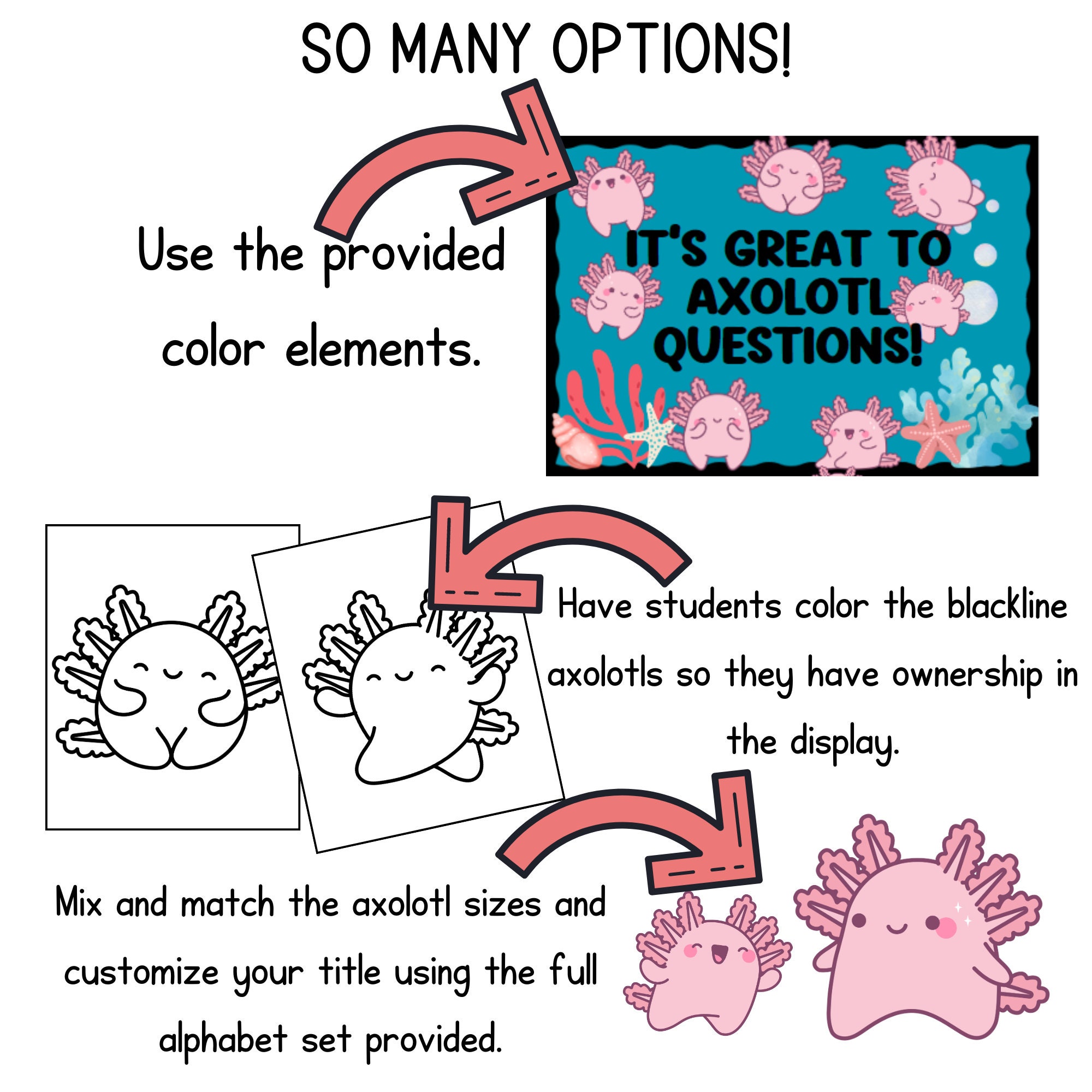 Axolotl Bulletin Board Kit for Elementary Classroom Cute Ocean Animal ...