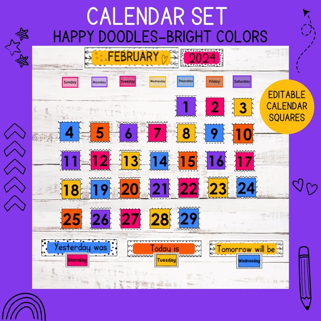 Printable Classroom Calendar Set: Happy Doodles Decor (PDF) - Etsy