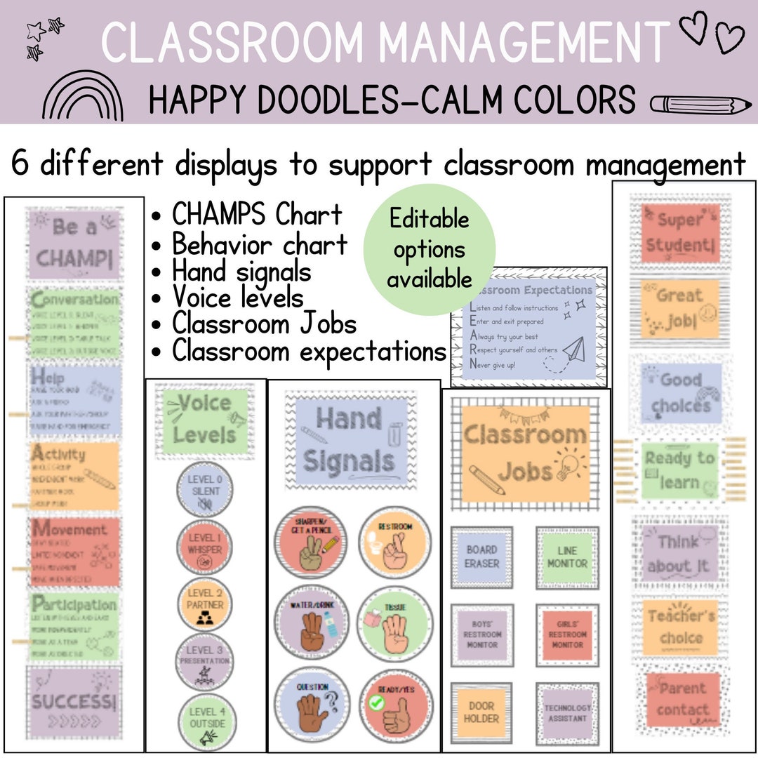 Classroom Management Decor: CHAMPS, Clip Chart, Hand Signals (digital ...