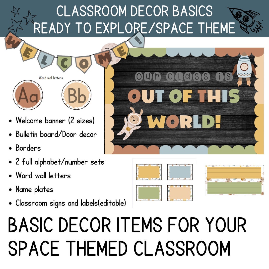 Space Classroom Decor Set: Boho Bulletin Board, Borders, Labels ...