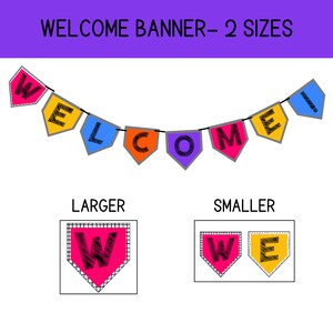 Basic Classroom Decor Set- Happy Doodles Bright Colors- Welcome Banner ...